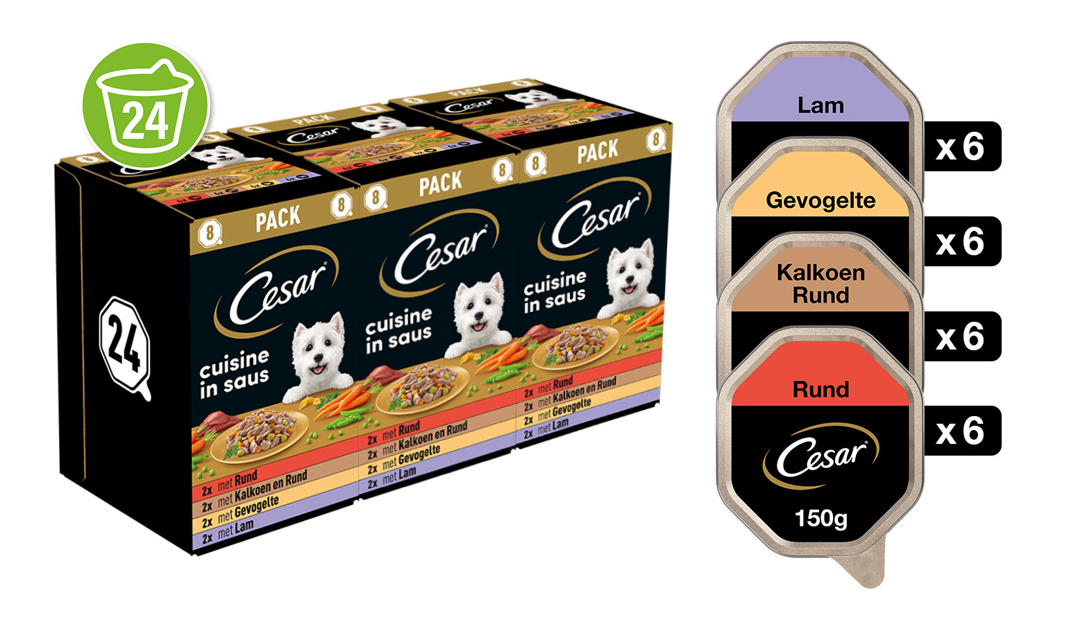 Cesar Cuisine in saus multipack natvoer hond alukuipjes(150g)